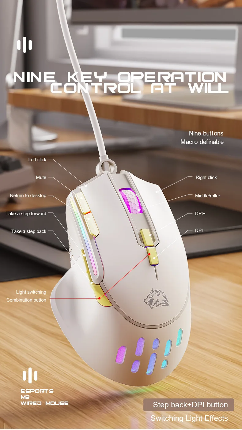 Ergonomic M2 Game Mouse for Laptop – 12800 DPI, Customizable RGB ...