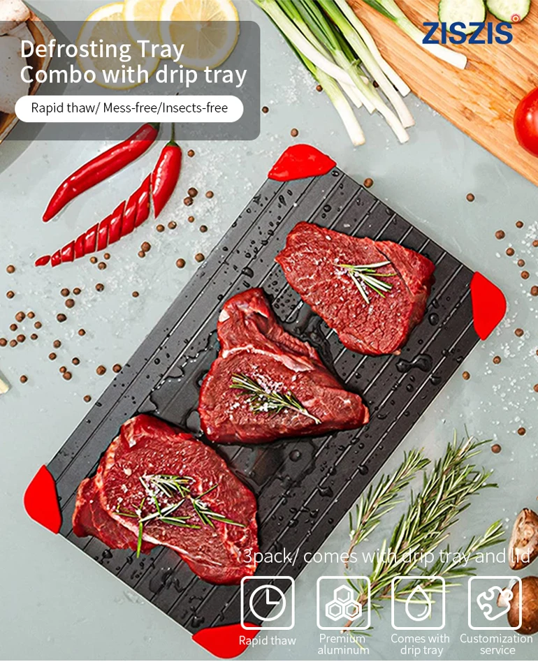 Ziszis Hot Selling Quick Large Natural Defrosting Tray Aluminum Meat ...