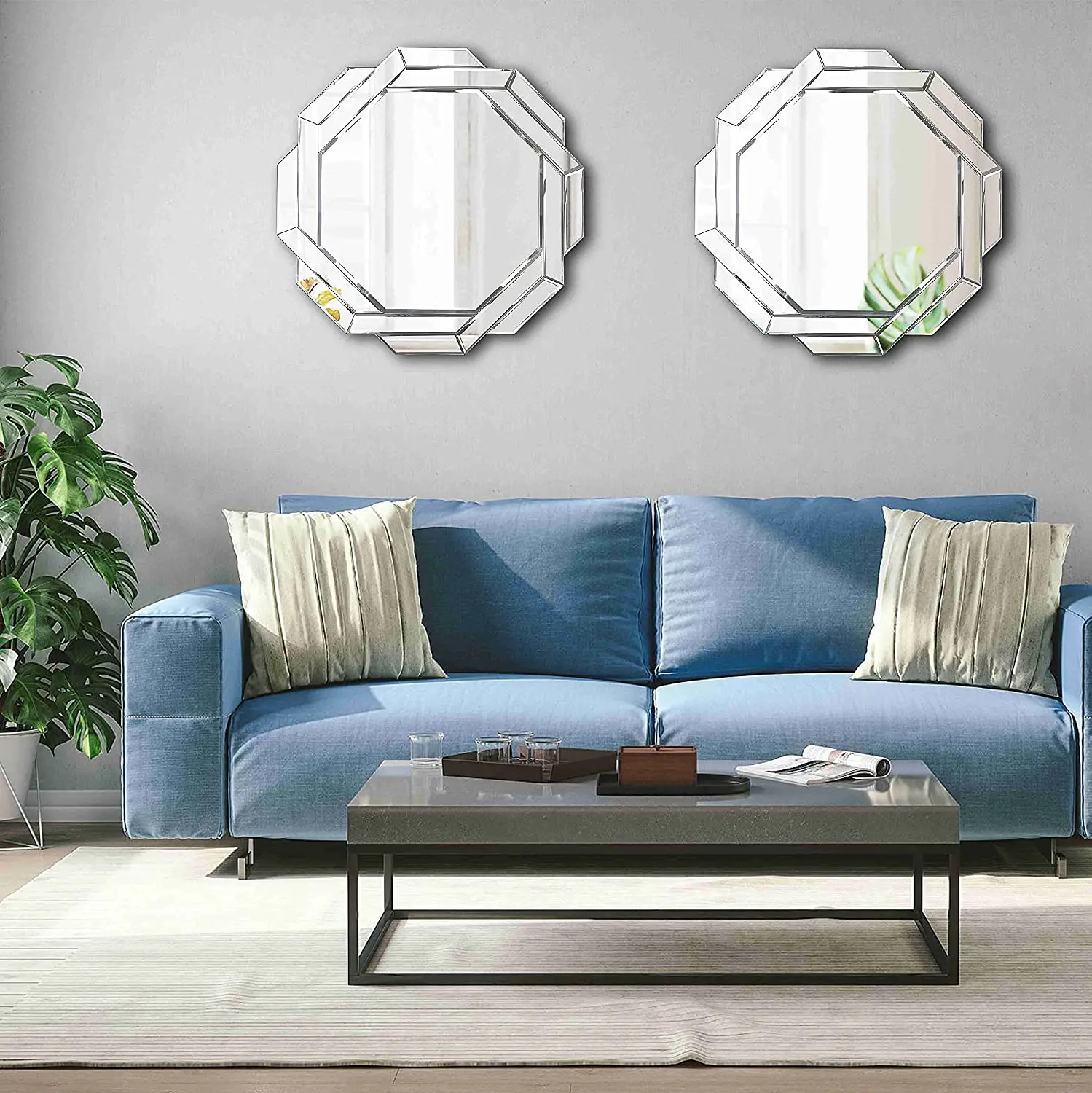 Modern Bevel Mirror Overlapping Framed Round 3d Wall Mounted Livingroom ...