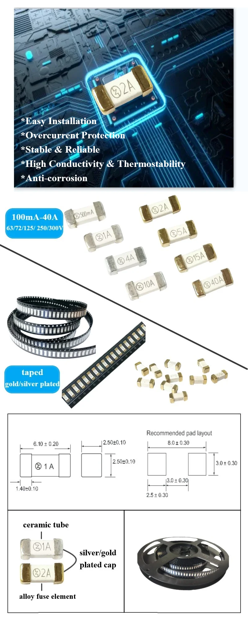 Replacement Lf Smd Fuses 2410 1808 6125 Surface Mount Chip 100ma-40a ...