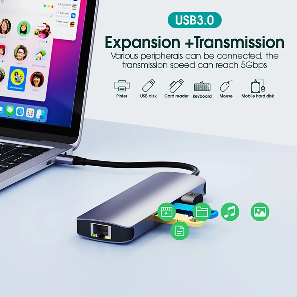 Multiport Type C Hub Usb 3.0 100w Pd Charge 1000mbps Rj45 Hdmi4k Switch ...