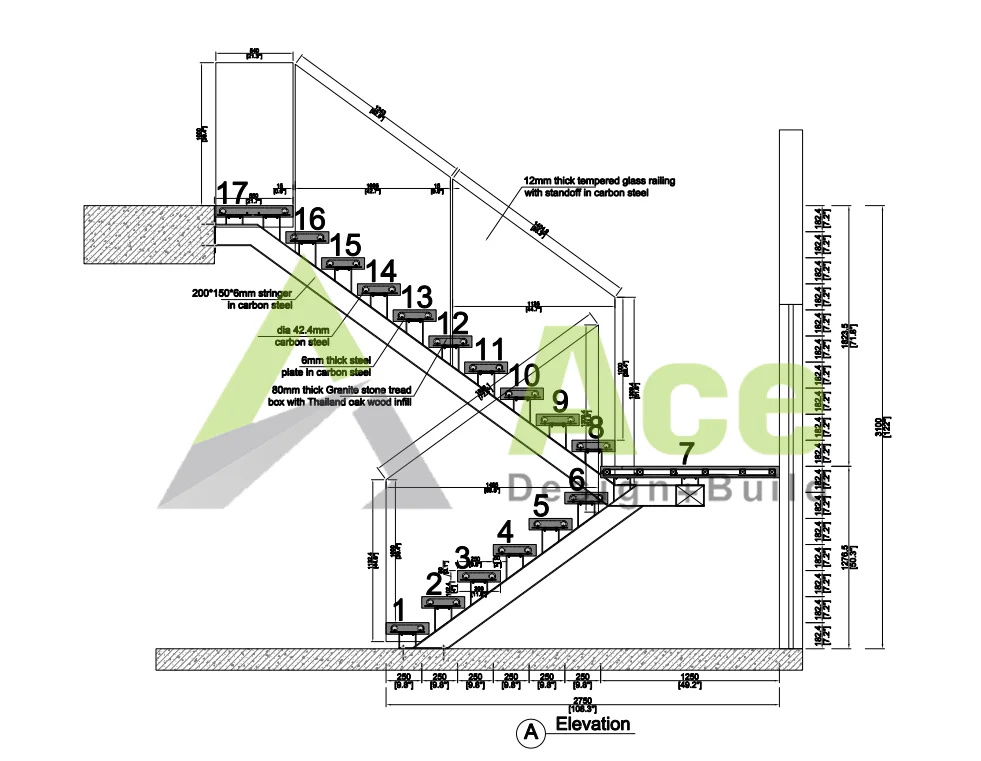Mono Beam Staircase Design with Powder Coated Mono Beam and Wooden Steps