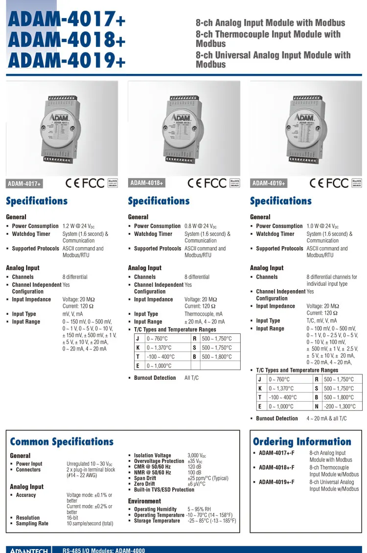 Advantech ADAM-4017+-F Analog Input Module - 8 Channels