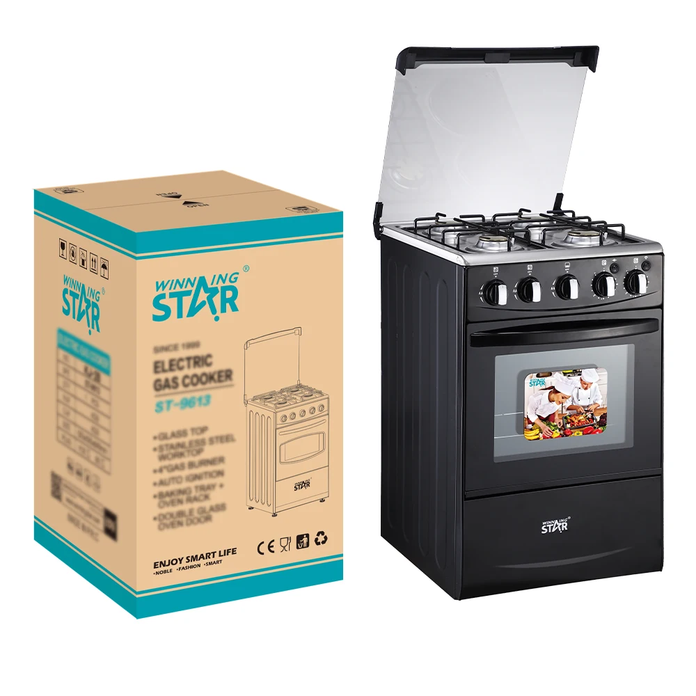 Winning Star ST-9613 KJ-28 4 Gas Burners Black Stove with Built-in Oven ...