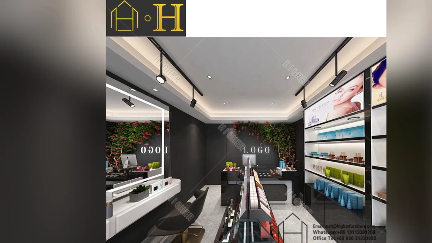 Wall Mounted Beauty Salon Display Shelves Cosmetic Counter Showcase ...