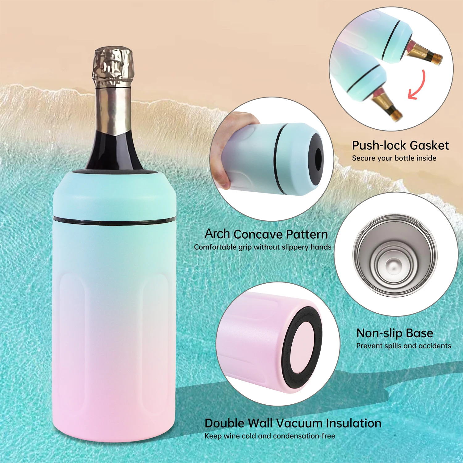 Portable 750ml Champagne Wine Bottle Chiller Stainless Steel Wine ...