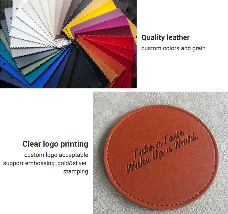 Custom Logo Printing Coffee Cup Mat Blank PU Leather Coaster for Drinks