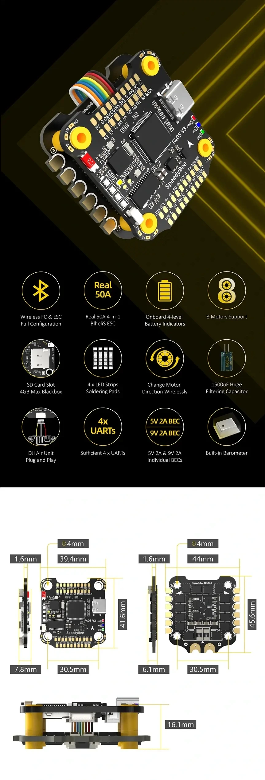 Speedybee F405 Stack F405 V3 Fc + 50a 3-6s Blheli_s 4-in-1 Esc - 30x30 ...