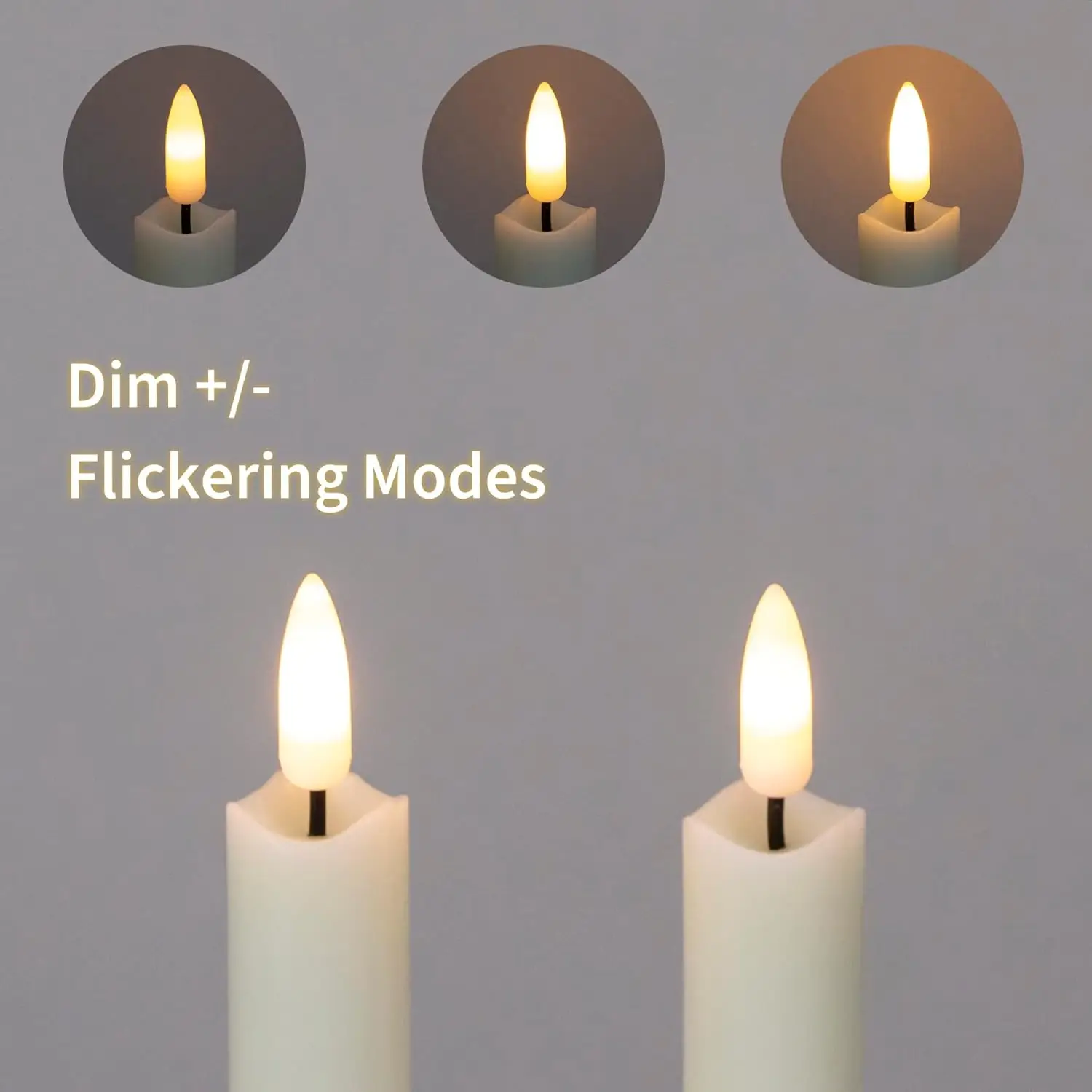 Flameless Ivory Taper Candles Flickering with 10-Key Remote Battery ...