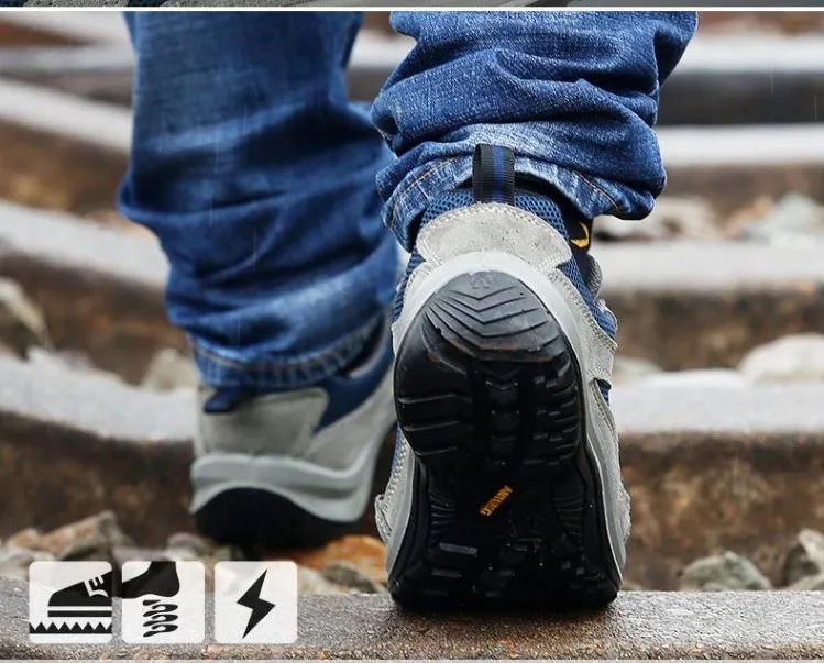 Anti-smash Anti-puncture Safety Shoes Gray Cow Suede Breathable Shoes ...