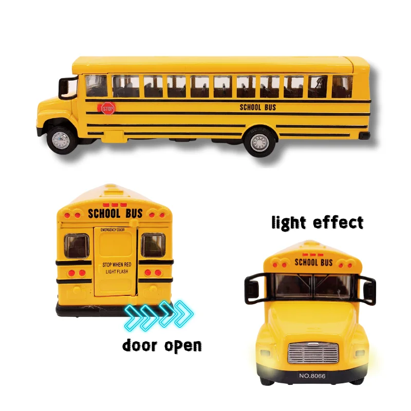 PANDAS 1:24 School Bus Diecast Model Classic Alloy Pull-Back Car with ...