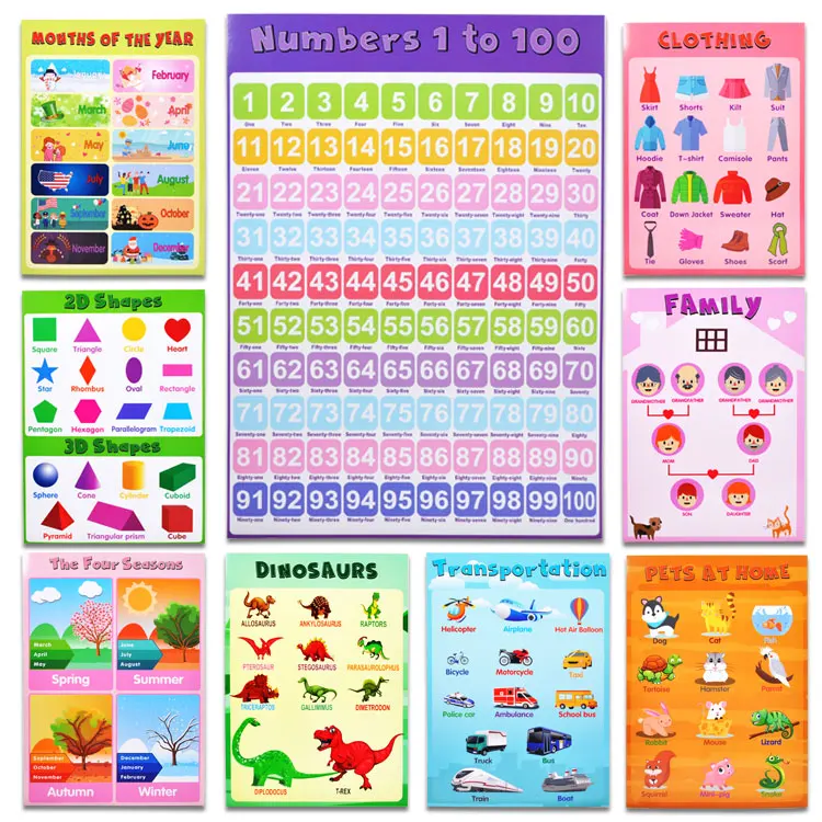 Custom Learning Alphabet Numbers Shapes Colors Chart Fully Laminated ...