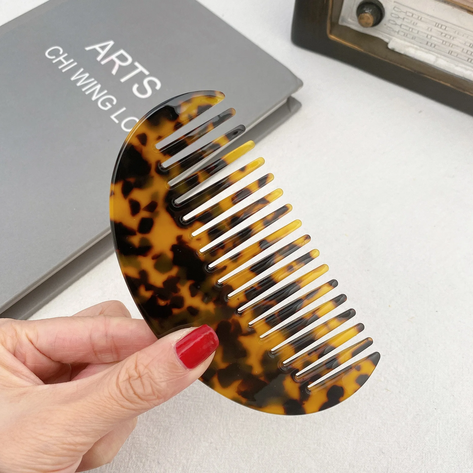 Custom Logo Korean U-shaped Detangler Hairbrush Marble Hair Combs Tortoise Shell Cellulose ...