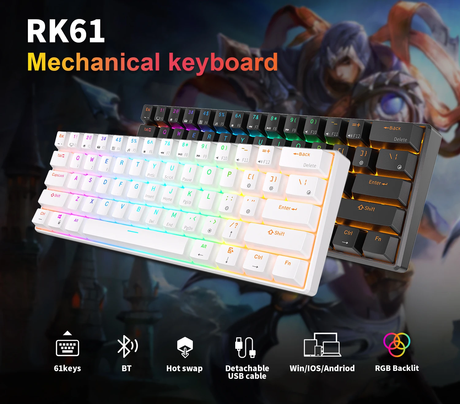 Royal Kludge RK61 - 61 Key Gaming Keyboard with RGB Backlit