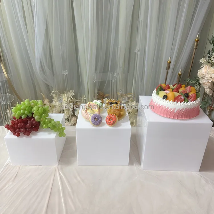 Set Of 8 White Acrylic Riser Display Stands & Buffet Cube Risers - Oem