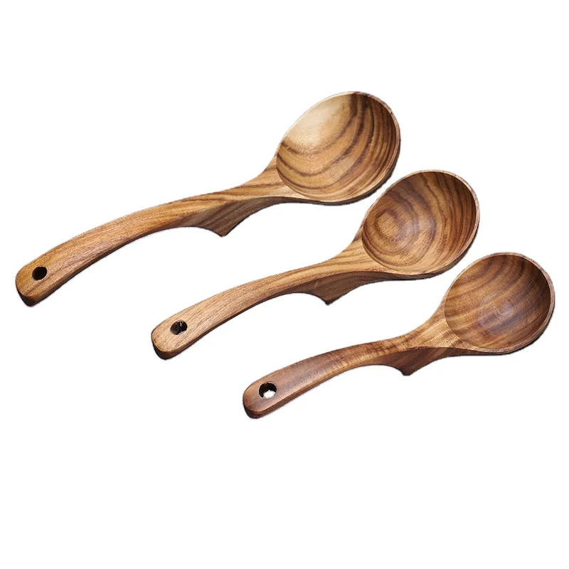 Acacia wood large and small hook spoon soup hot pot long handle wooden ...