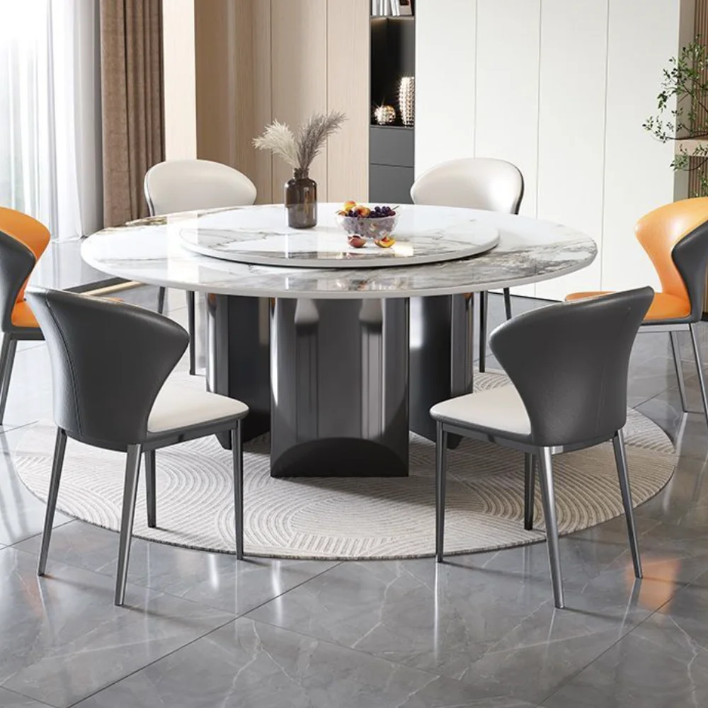 Luxury Metal Base Round Dining Table And Chair Combination Bjflamingo Turntable Marble Round ...