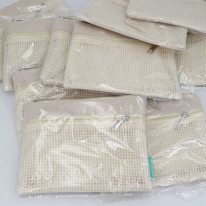 Newest Round Cotton Mesh Pouch Calico Canvas Mesh Pouch With Zipper ...