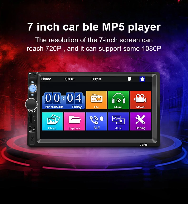 7 Inch Stereo Aux Radio with MP5 Multimedia Player & Android Auto