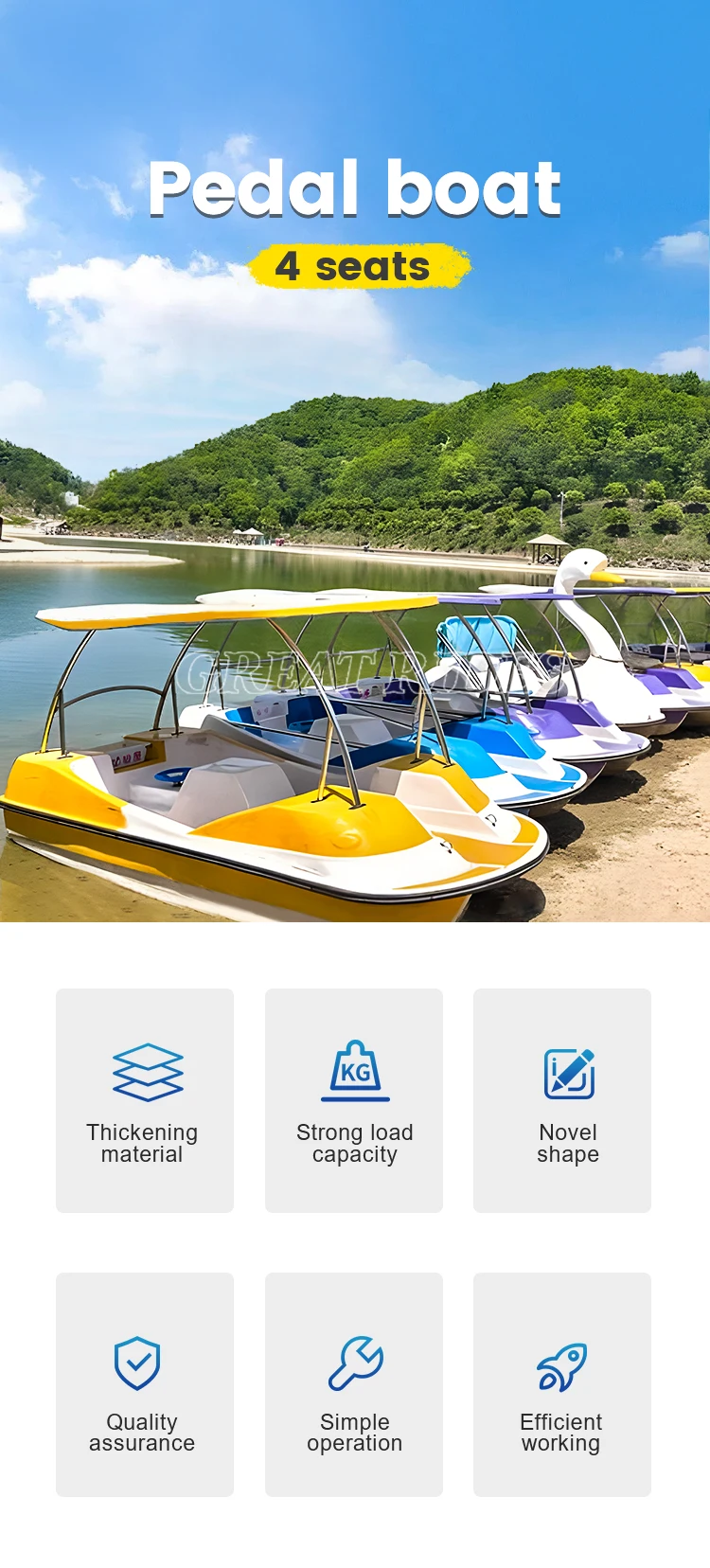 Wholesale Pedal Boats New Fiberglass Water Boat 4 Person Flat Bottom ...