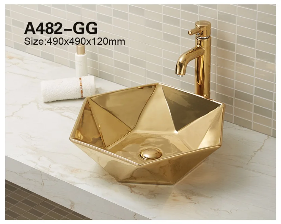 Bathroom Hexagon Wash Basin Table Sinks Slim Ceramic Hand Wash Art ...