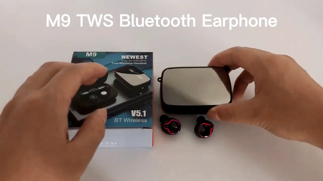 M9 Tws Sport Wireless Mirror Earphones With Charging Box Waterproof 9d ...