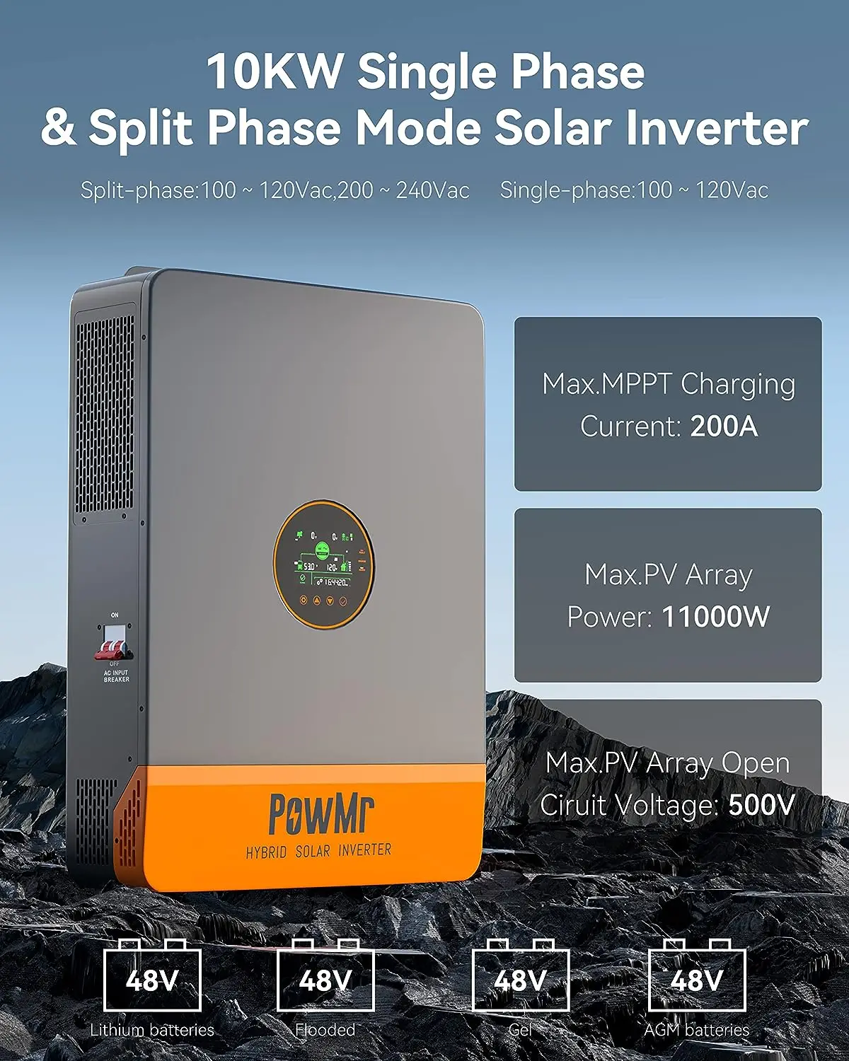 Powmr Split Phase Hybrid Inverter 10KW - Solar & Battery