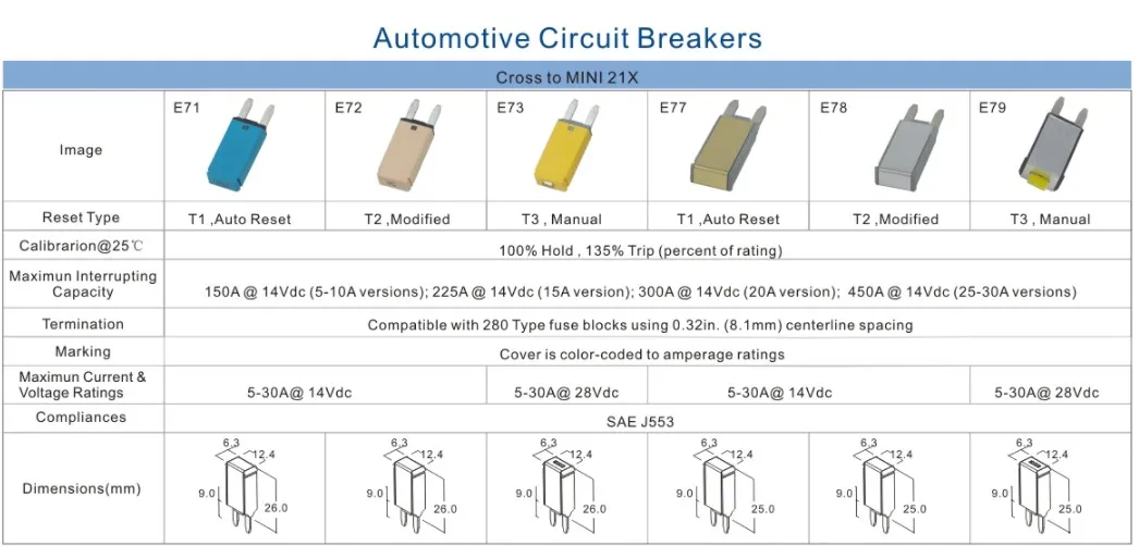 E71 10a 14v Dc T1 Fuse Auto Reset Circuit Breaker Car Fuse