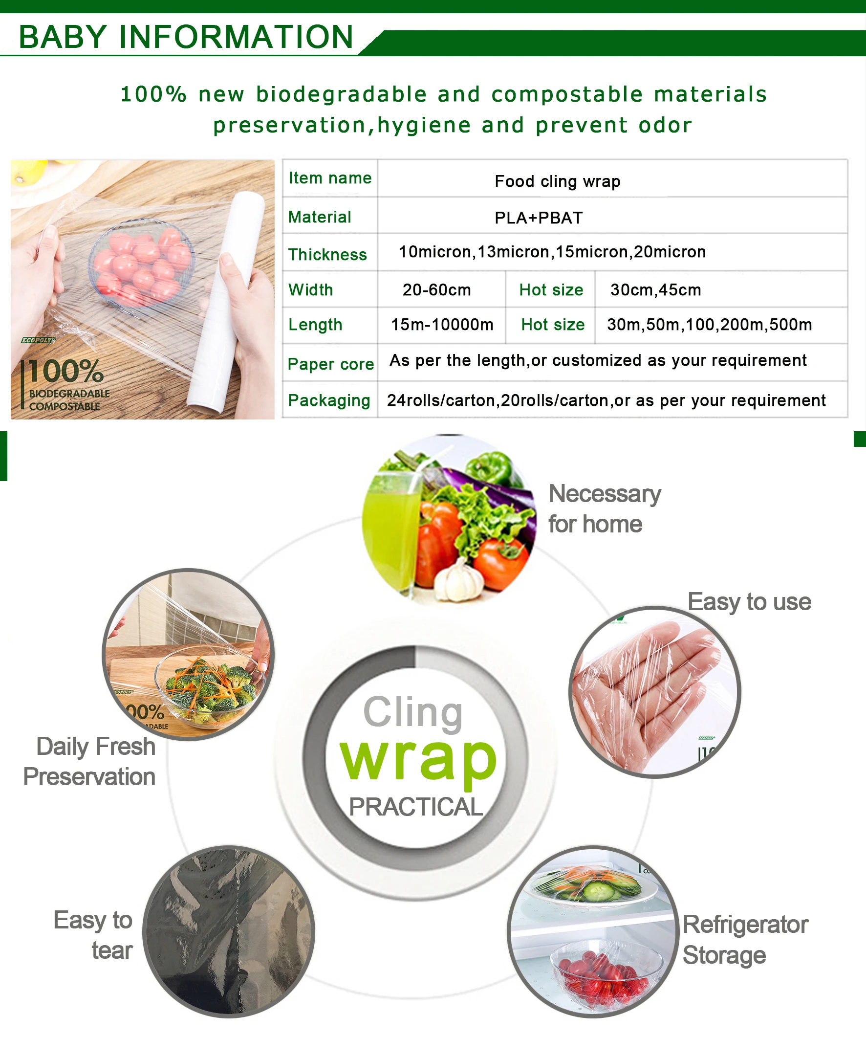 Compostable Biodegradable Stretch Cling Wrap Film Food Wrap Stretch ...