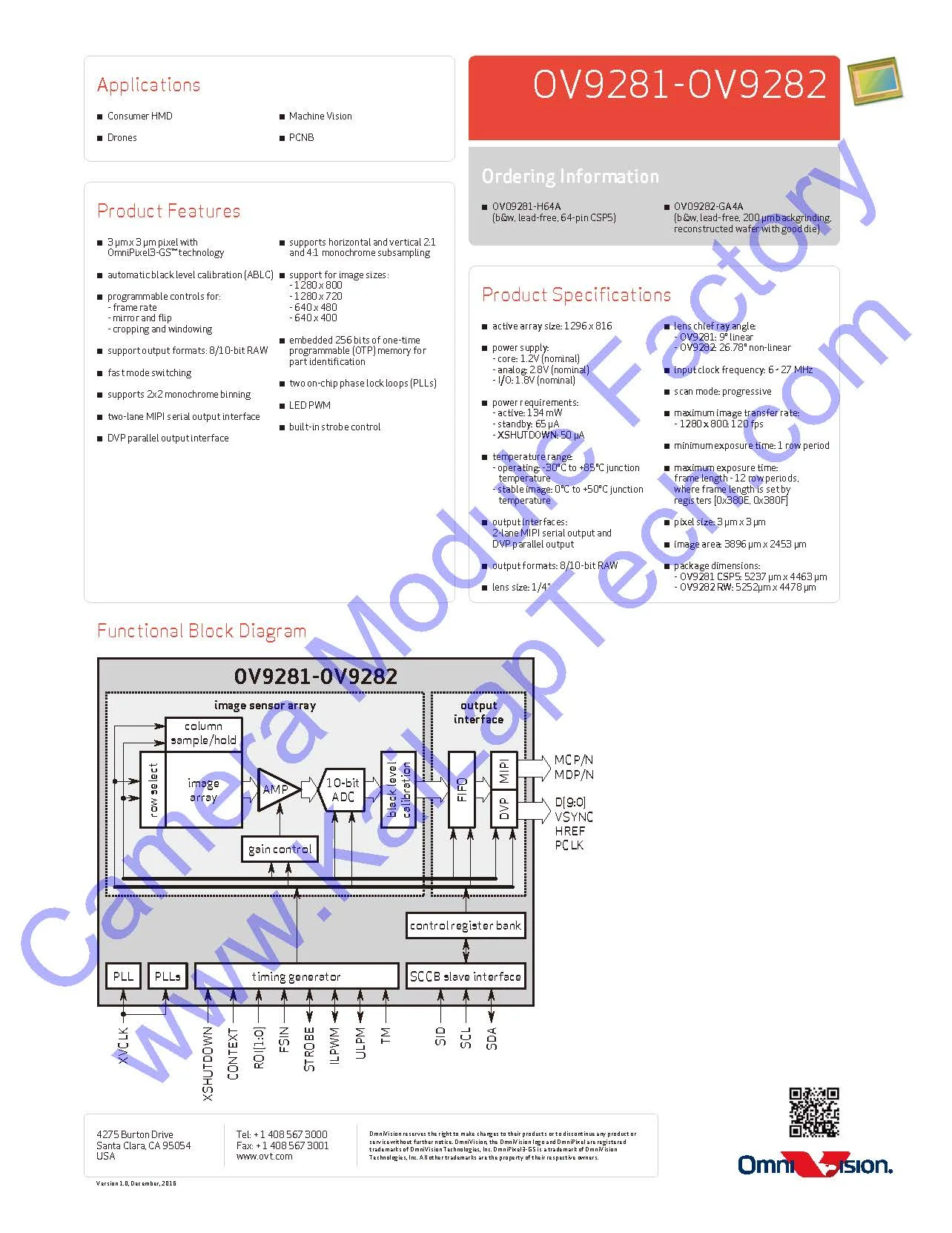 Omnivision Ov9281 Global Shutter Mipi And Dvp Parallel Interface Fixed ...