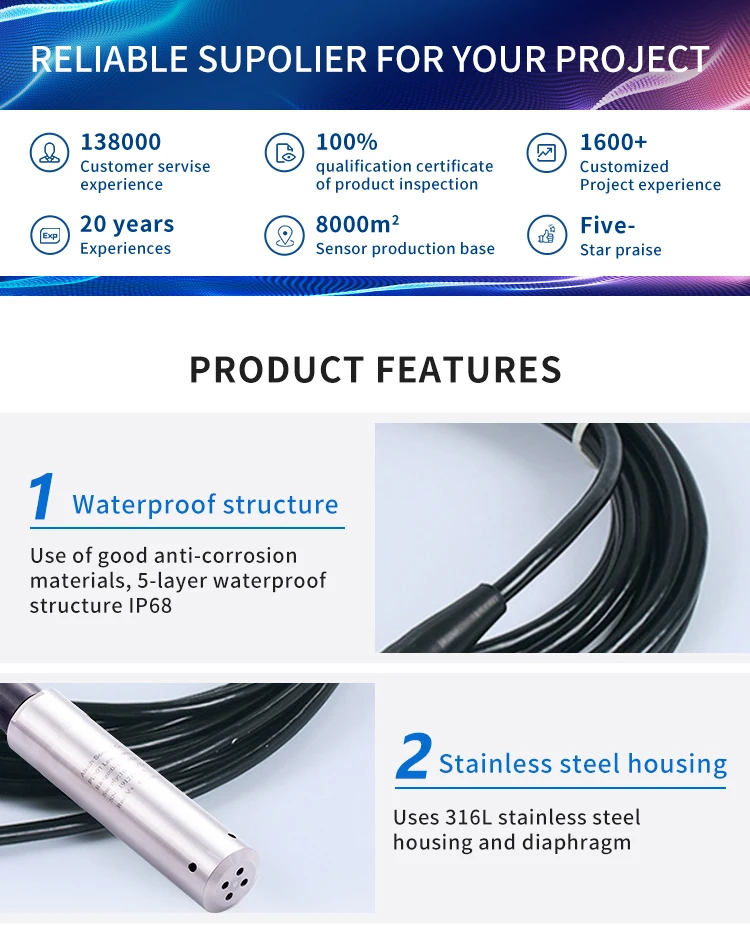 Atech Water Level Measuring Devices Submersible Liquid Level ...