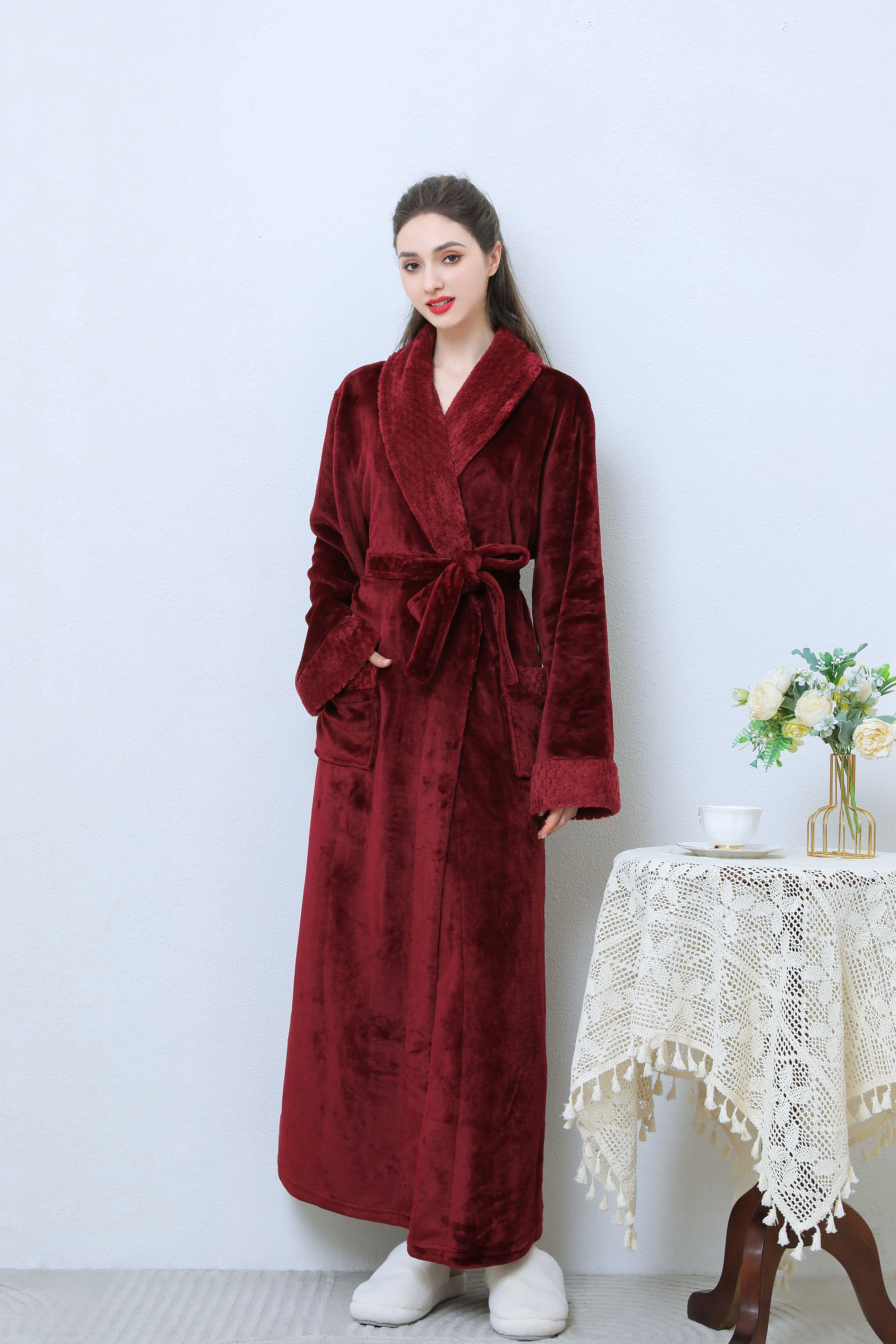 SUNHOME Flannel Fleece Luxury Hotel Bathrobes for Women Bath Kimono ...