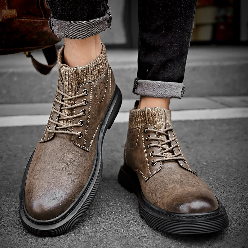 New Modern Design Fashion Leather Boots for Men Nubuck Leather Boots ...