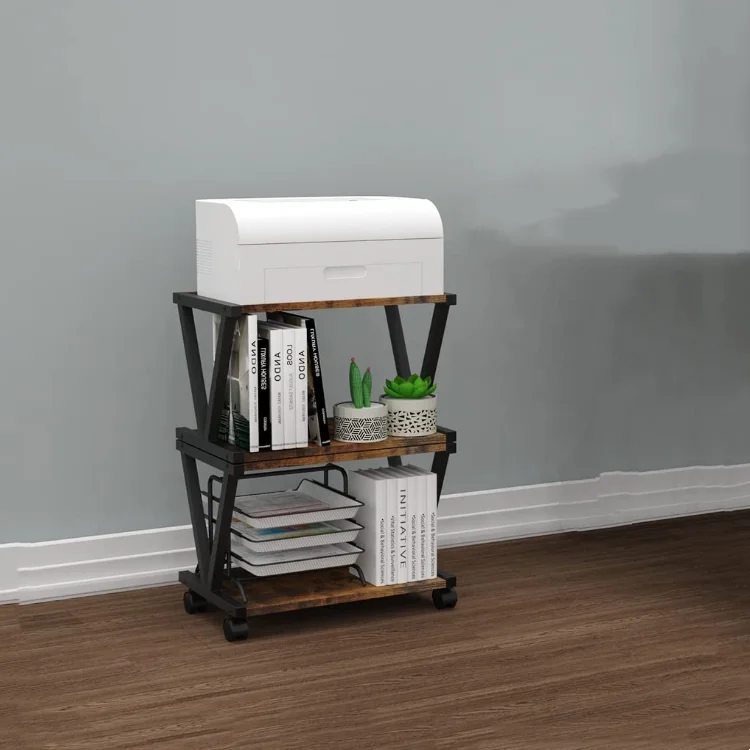 2 Tiers Under Desk Wood Printer Shelf Rustic Industrial Farmhouse Wood ...