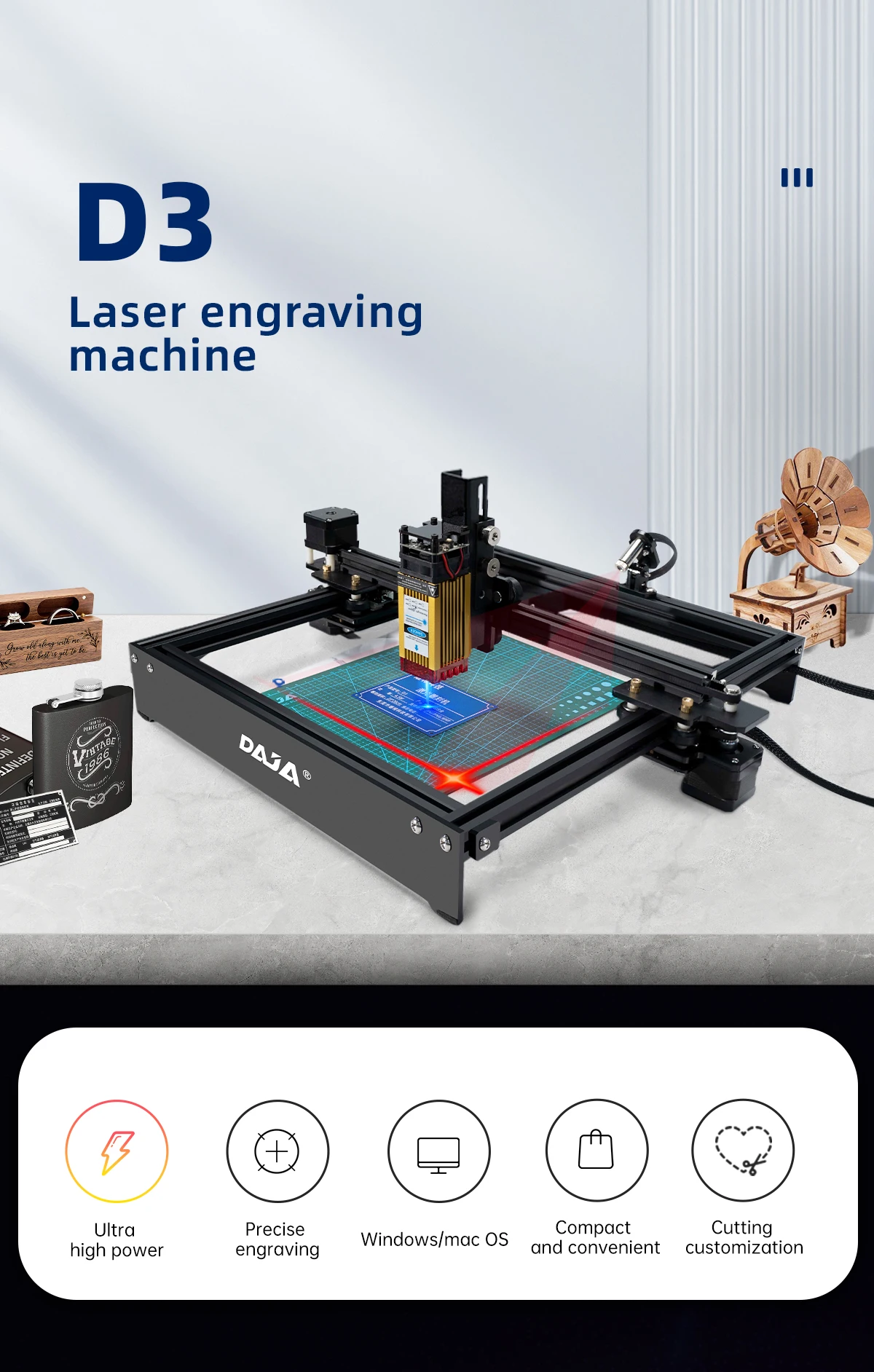 DAJA Engraving Machine D3 - DIY Laser Engraver for Acrylic & Wood