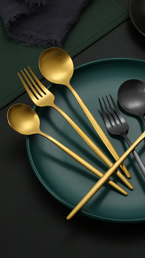 Luxury Royal Stainless Steel Wedding Cutlery Set Hotel Matte Gold ...