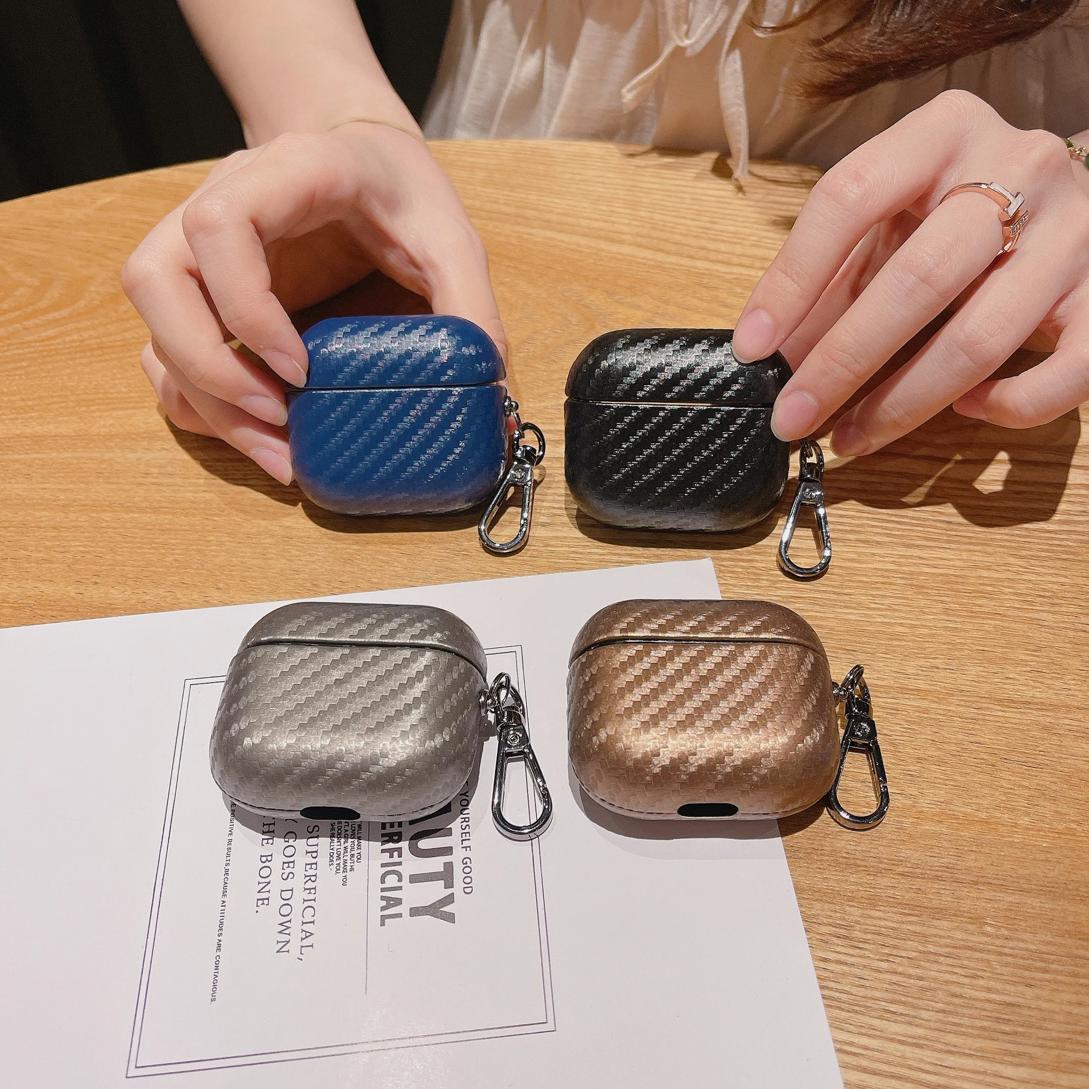 Luxury Design Carbon Fiber One Piece Earphone Storage Case for Airpods ...