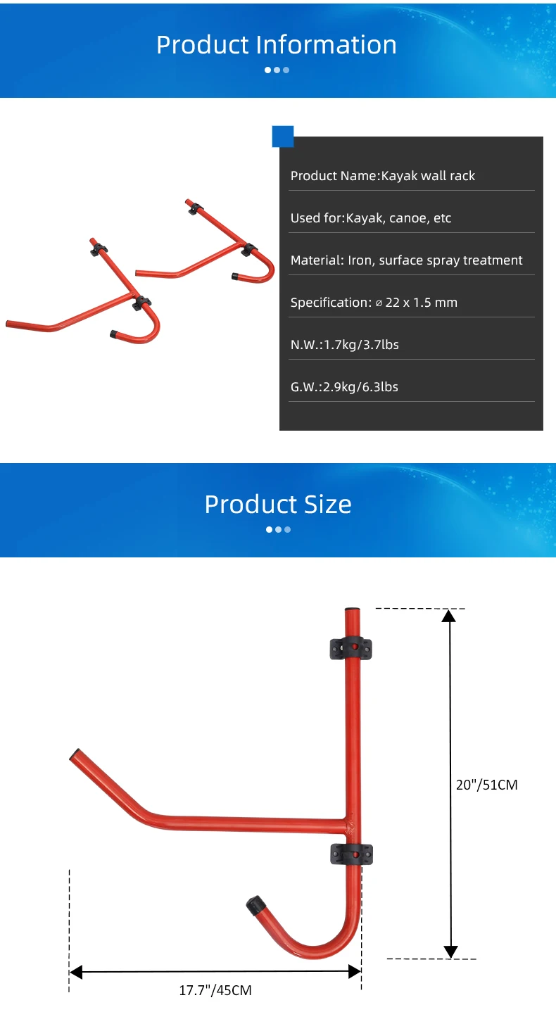 Adjustable Aluminum Kayak Storage Wall Rack Storing One Kayak Paddle ...