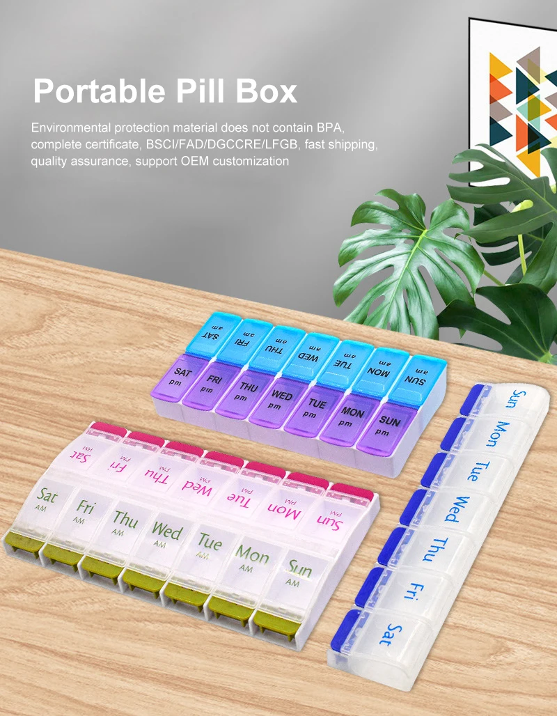 Compartments Tablet Medicine 7 Day Pill Box Case with Unique Spring ...