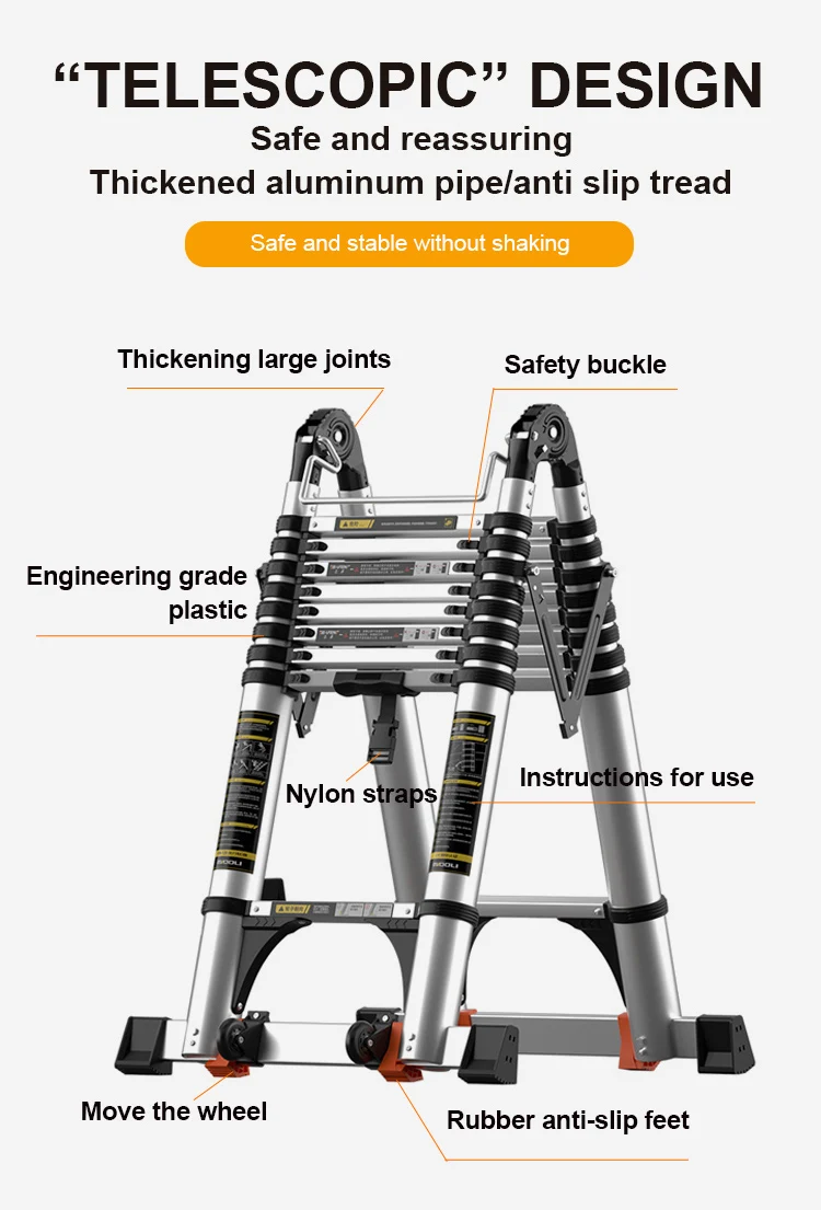 Songmao Scaffolding Aluminum Telescopic Ladder With Wheel - Buy Ladder ...