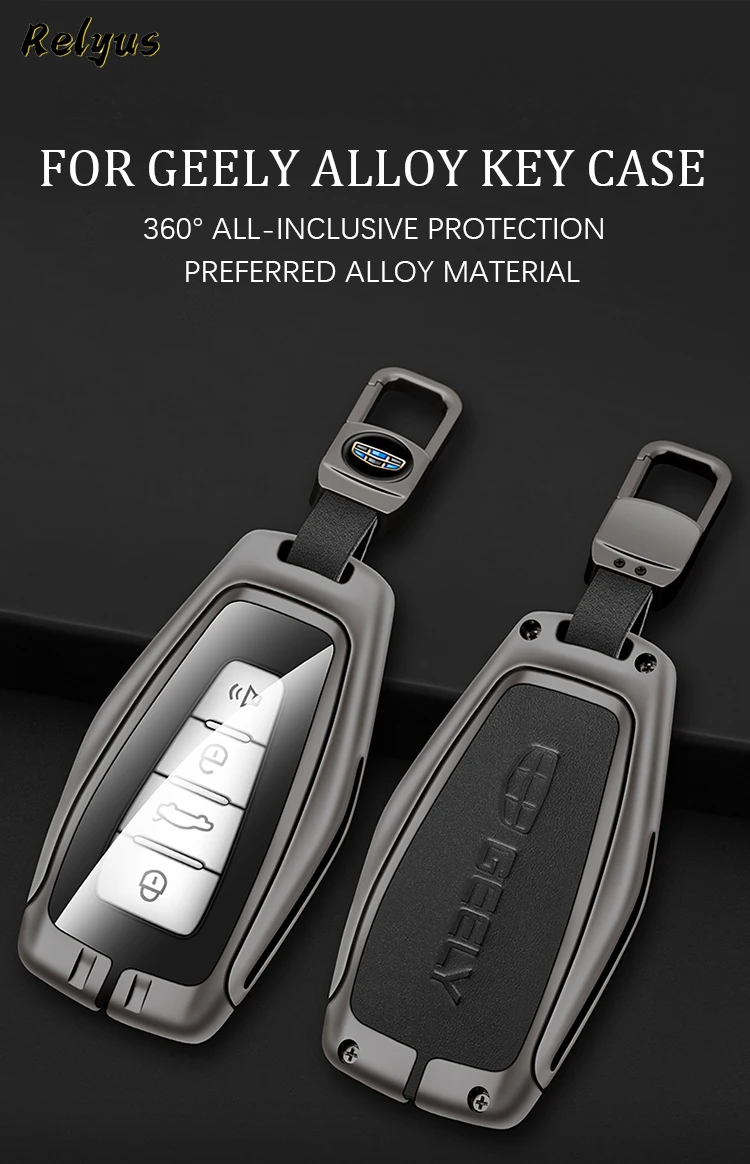 Car Logo Metal Leather Key Case Cover For Geely Coolray Atlas Boyue Nl3 ...
