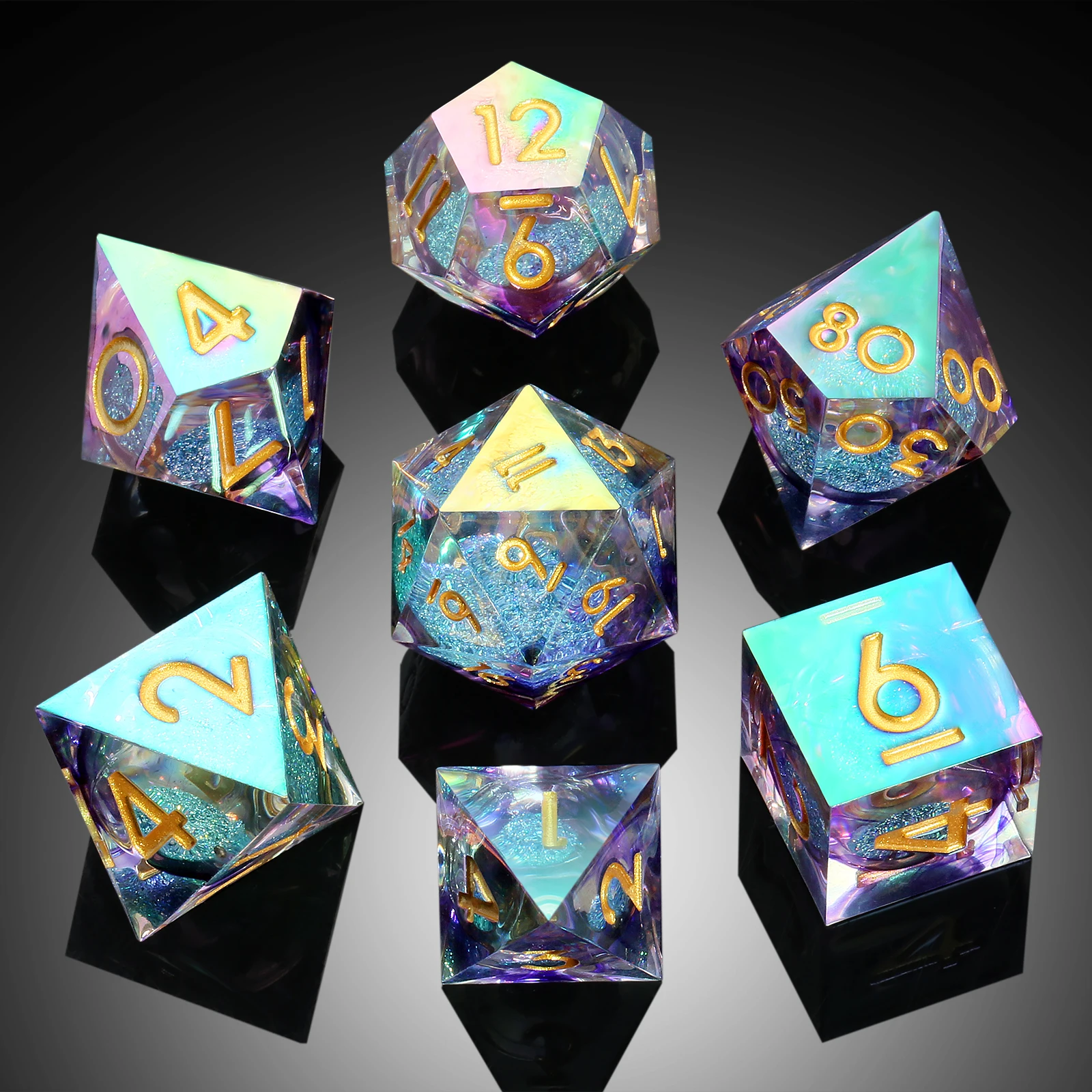 Custom DND Roll Dice - Handmade Sharp Edge Resin Set