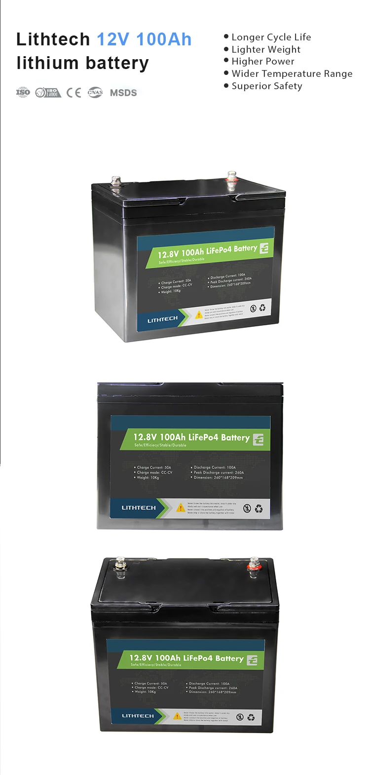 Lithtech 12 Volt Lithium Battery Bank Baterias Lifepo4 12v100ah Marine ...