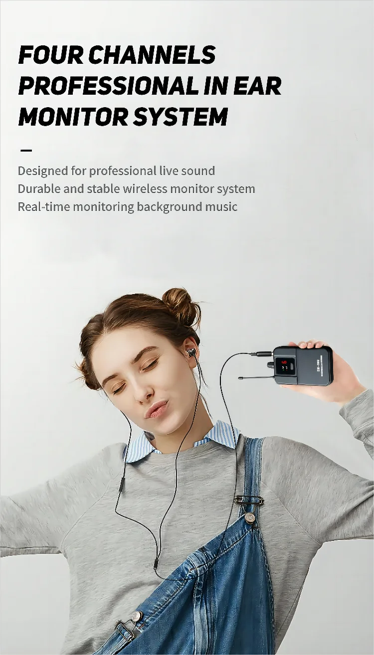 Professional UHF 4 Channel Wireless in Ear Monitor System Stage Live ...