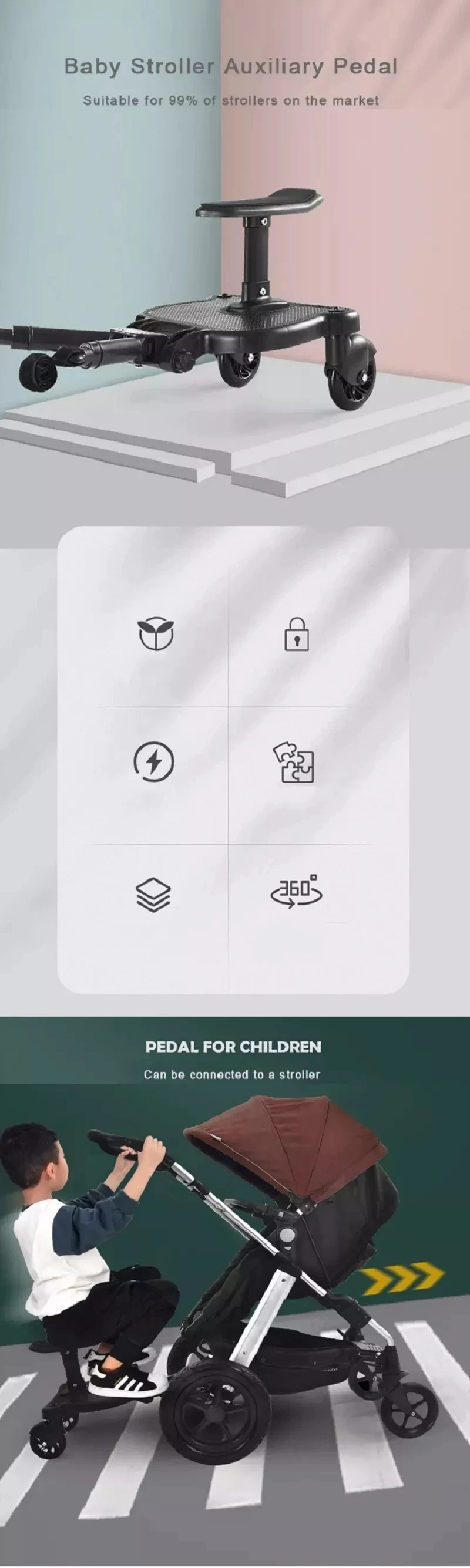 Universal 2 In1 Stroller Ride Board - Outdoor Fun for Kids