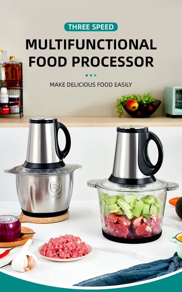 300W Stainless Steel Kitchen Electric Chopper Blender High-Speed Pro Multifunction 3 Frequencies ...