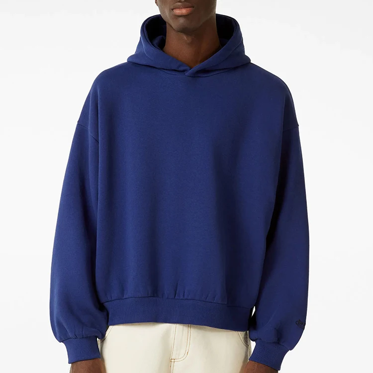 Men's Blue Hoodie Classic Solid Color Pullover Comfort Fit Soft Cotton ...