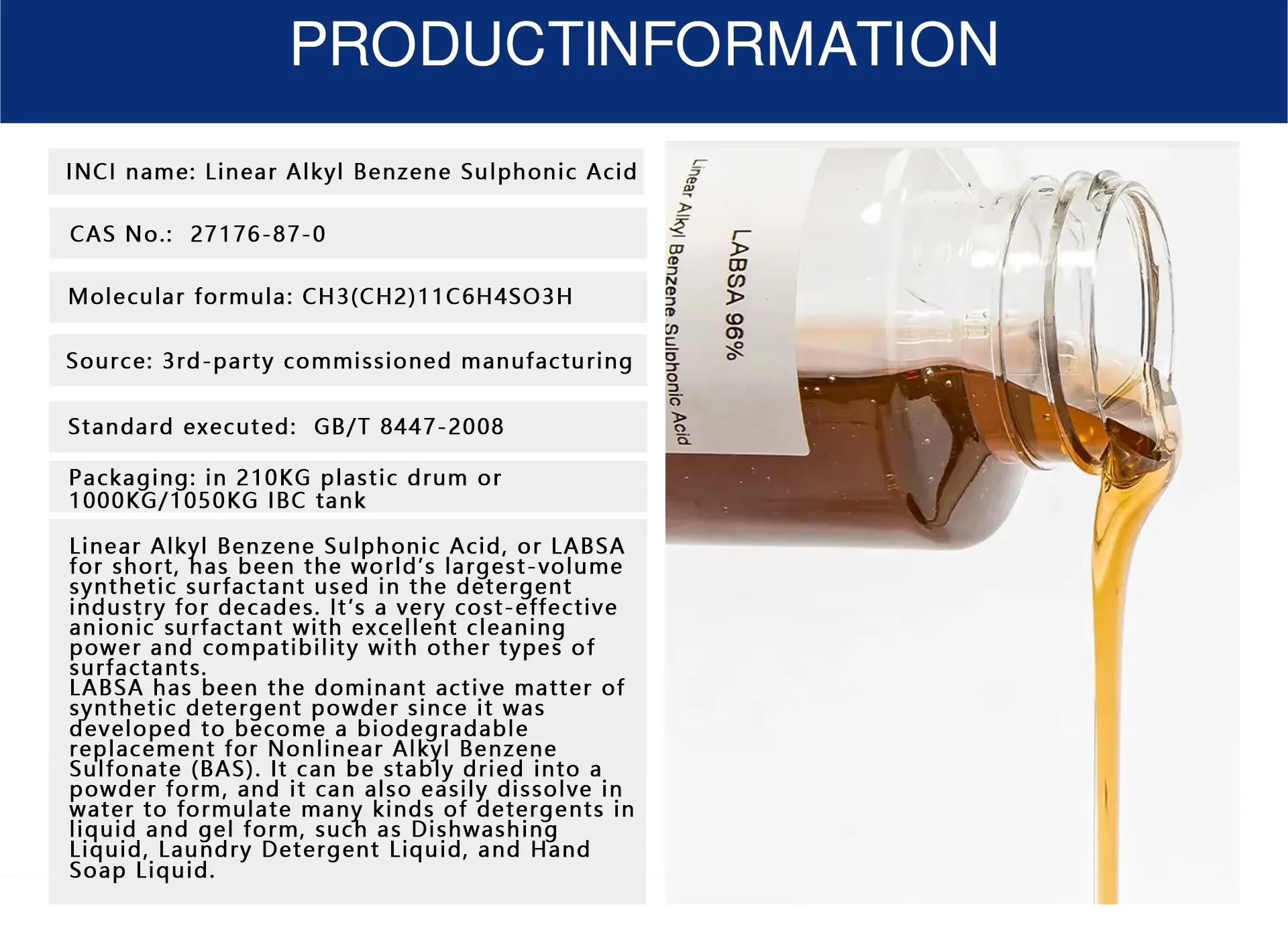 Linear Alkyl Benzene Sulphonic Acid (LABSA) 96% Chemical