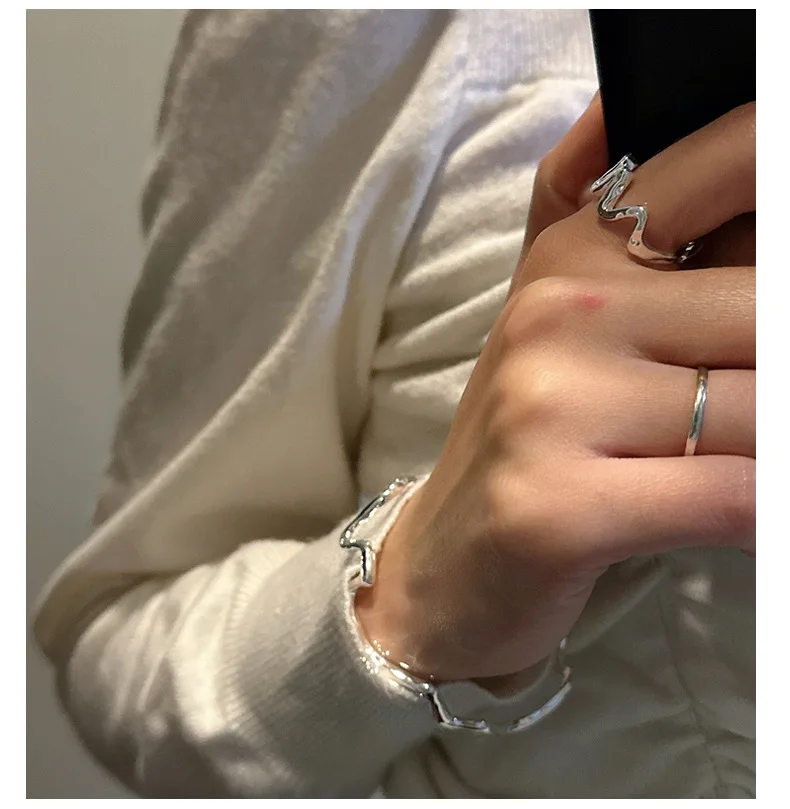Joyever Simple Adjustable Ring 925 Sterling Silver Wave Ring Fashion ...