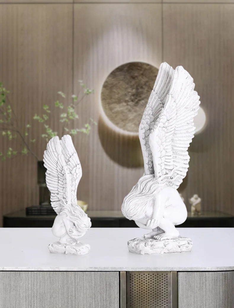 Angel Resin Sculpture With Long Wings Symbolizing Remembrance And ...
